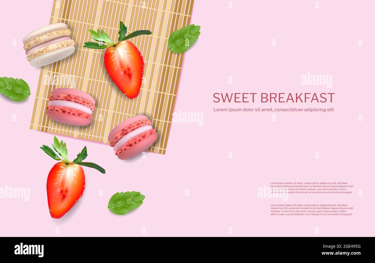 Strawberry macaroons Vector realistic. 3d detailed poster menu ...
