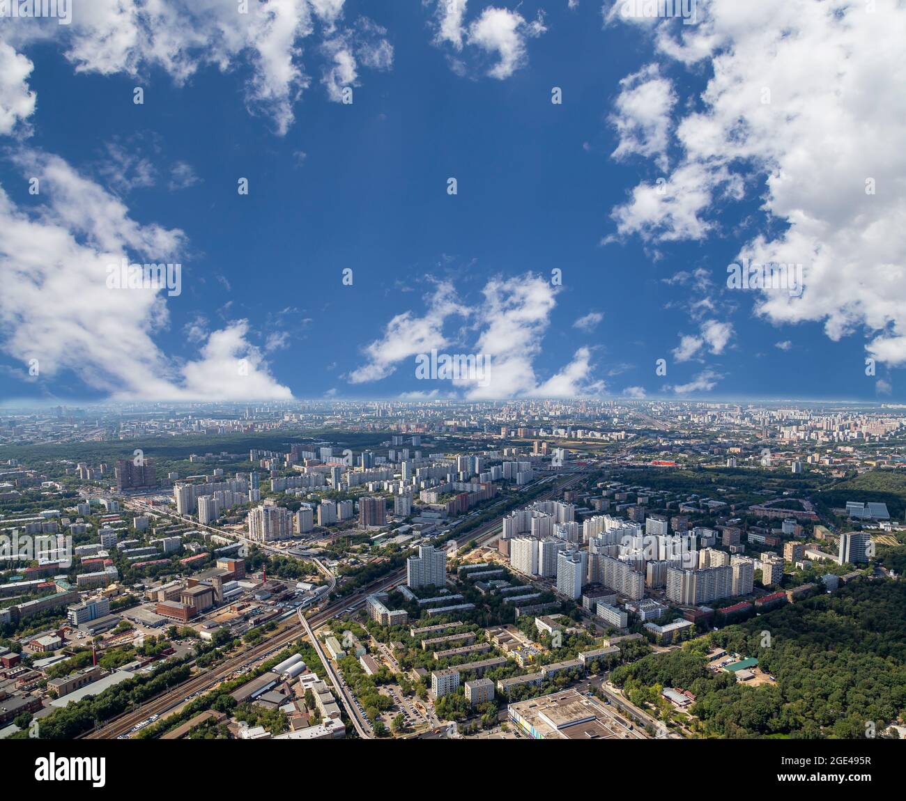 Spectacular aerial view (340 m) of Moscow, Russia. View from Ostankino ...