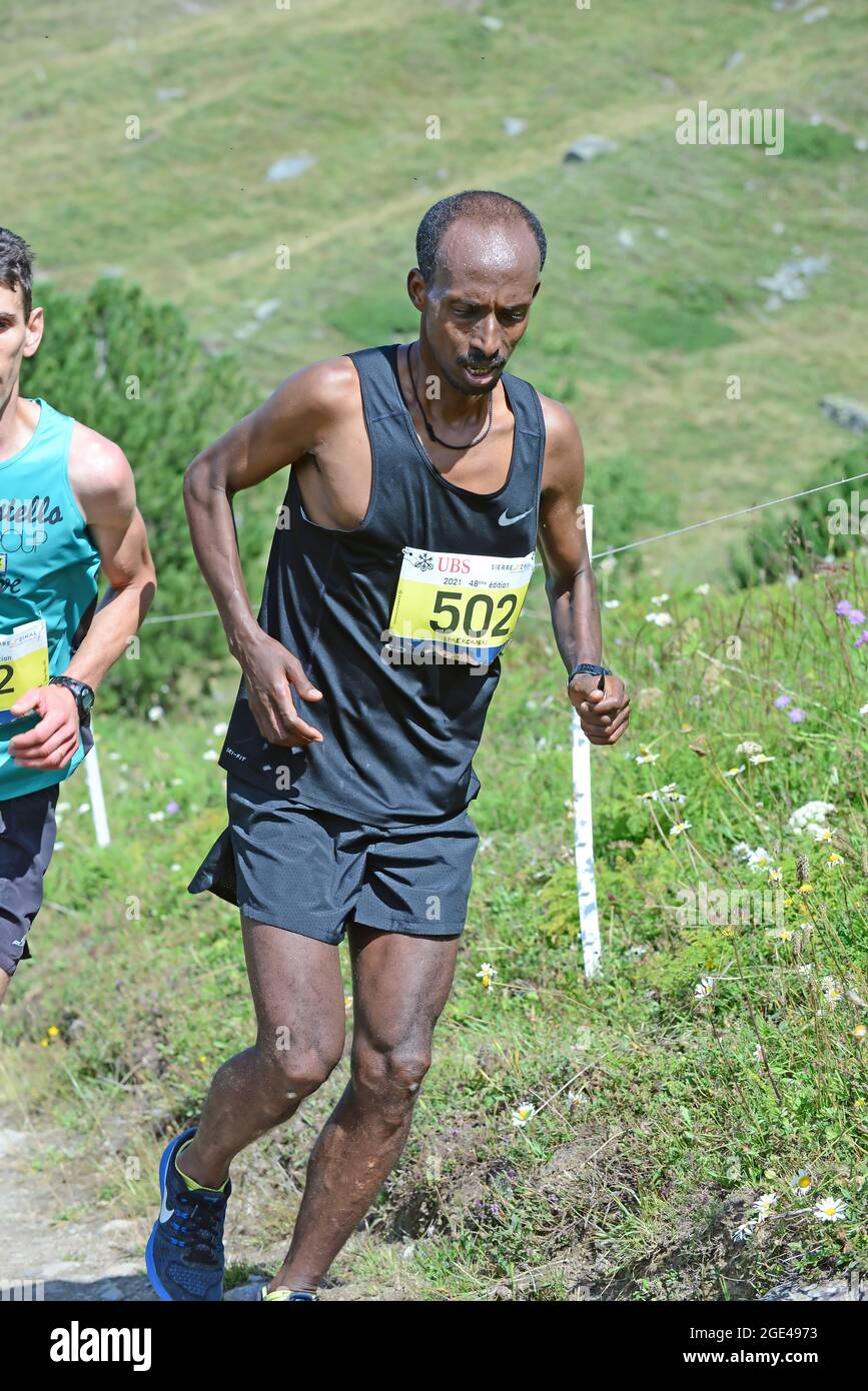 Zinal, SWITZERLAND - AUGUST 7: Elite runner, Tefera MEKONEN (ETH)( in ...