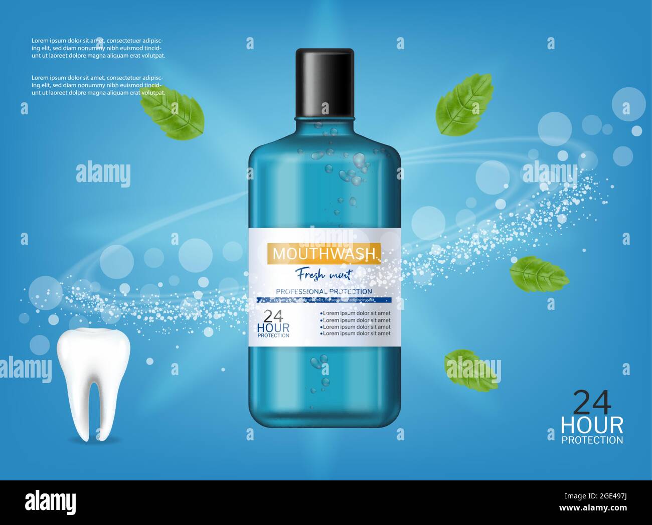 Mouthwash oral care fresh mint Vector realistic. Product placement mock ...