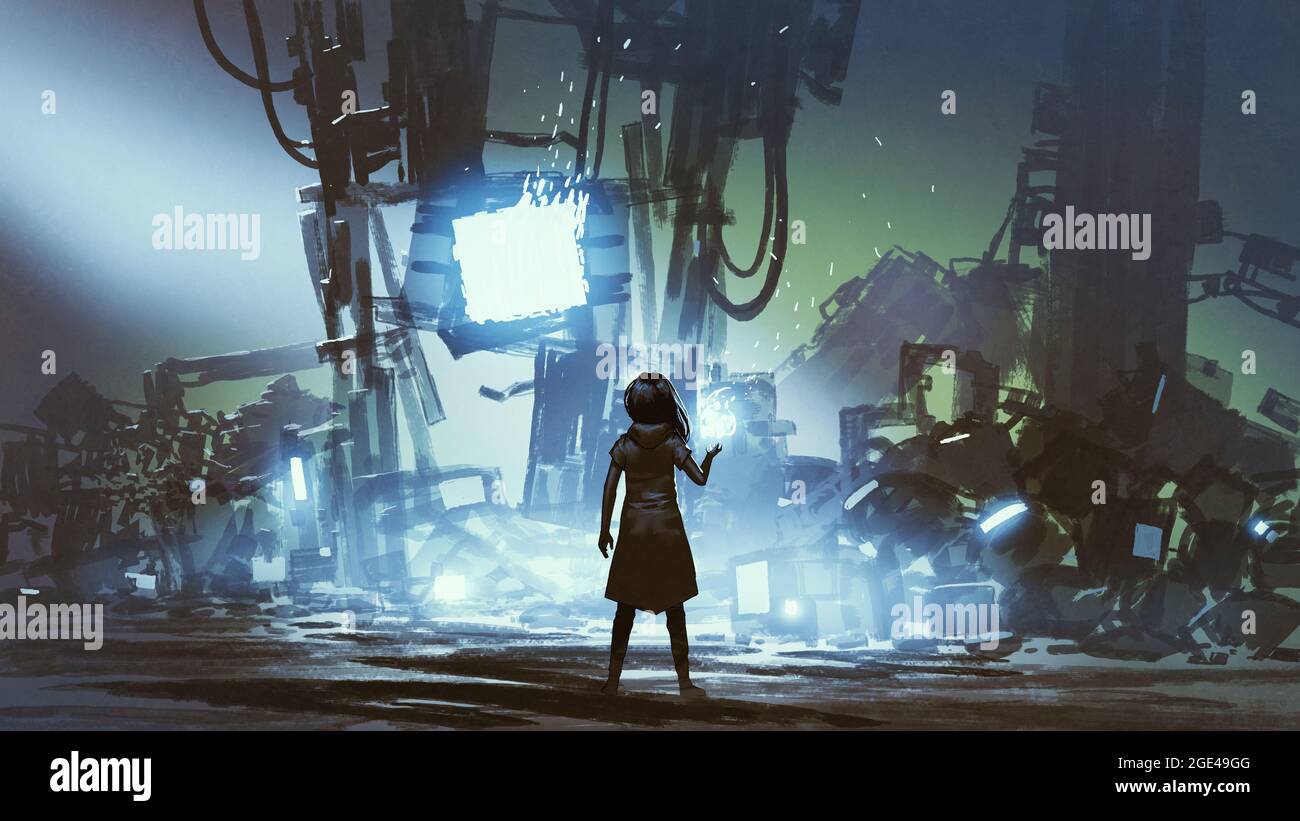 a girl using the magic in her hand to cast a spell on the surrounding ...