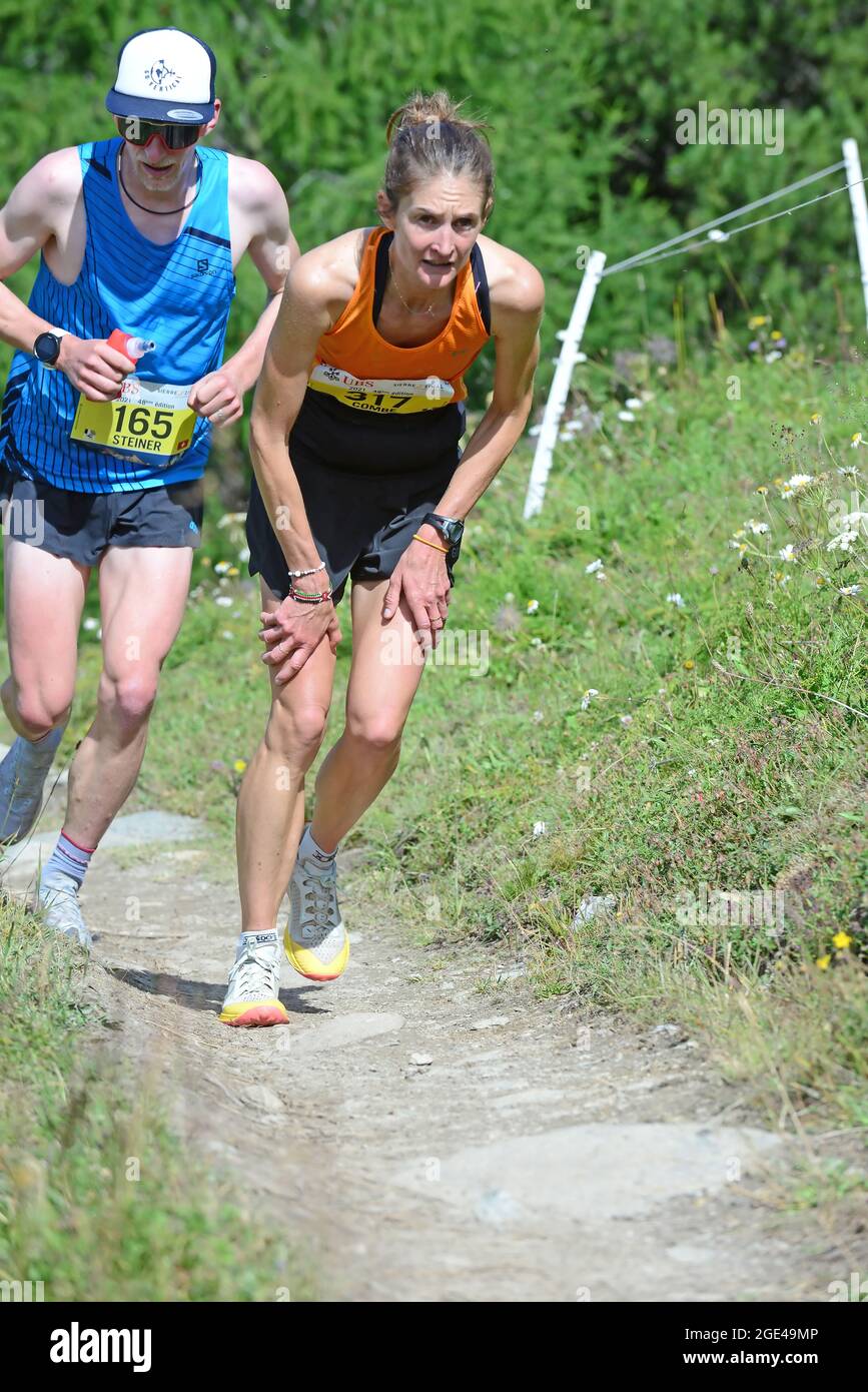 Zinal, SWITZERLAND - AUGUST 7: Elite runner, Julia COMBE (FRA) in the ...