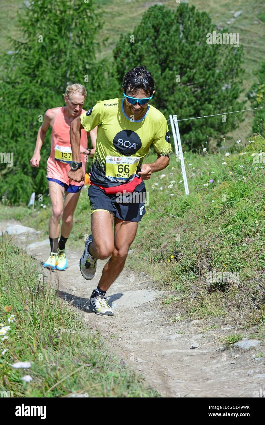 Zinal, SWITZERLAND - AUGUST 7: Elite runner, Alejandro FORCADES (ESP ...