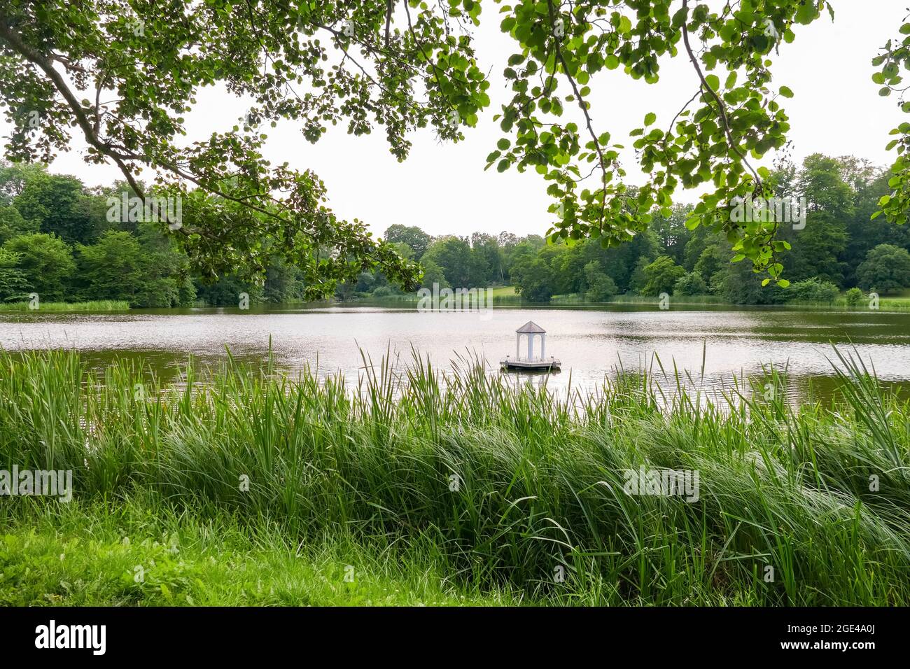 Waterside scenery around the Putbus Palace park at Ruegen island in ...