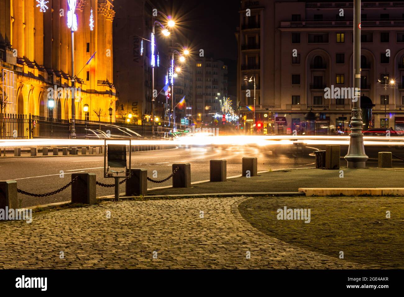 Light trails, night photography in Bucharest, capital city of Romania ...