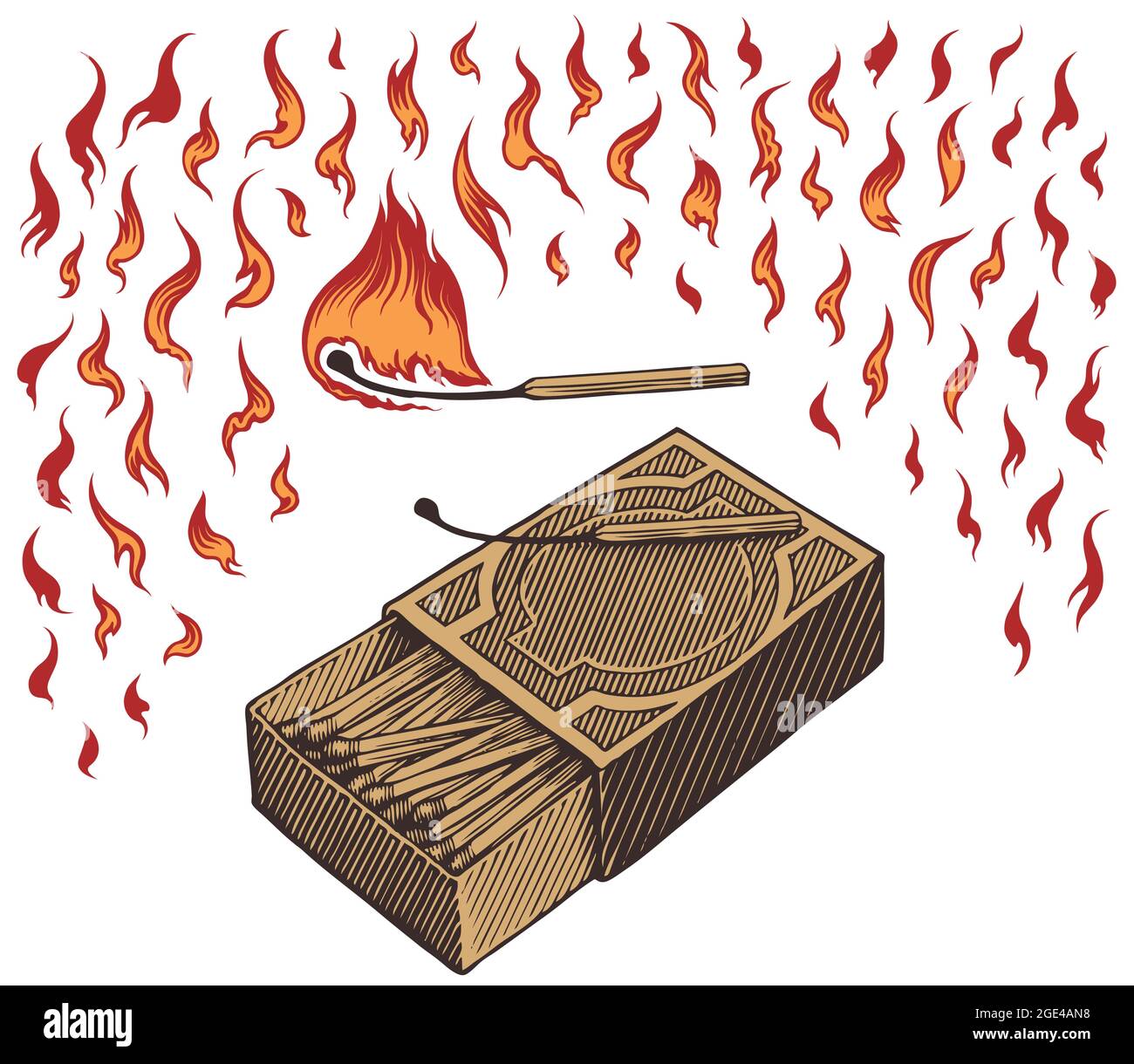 Matches and flames. Design set. Editable hand drawn illustration ...