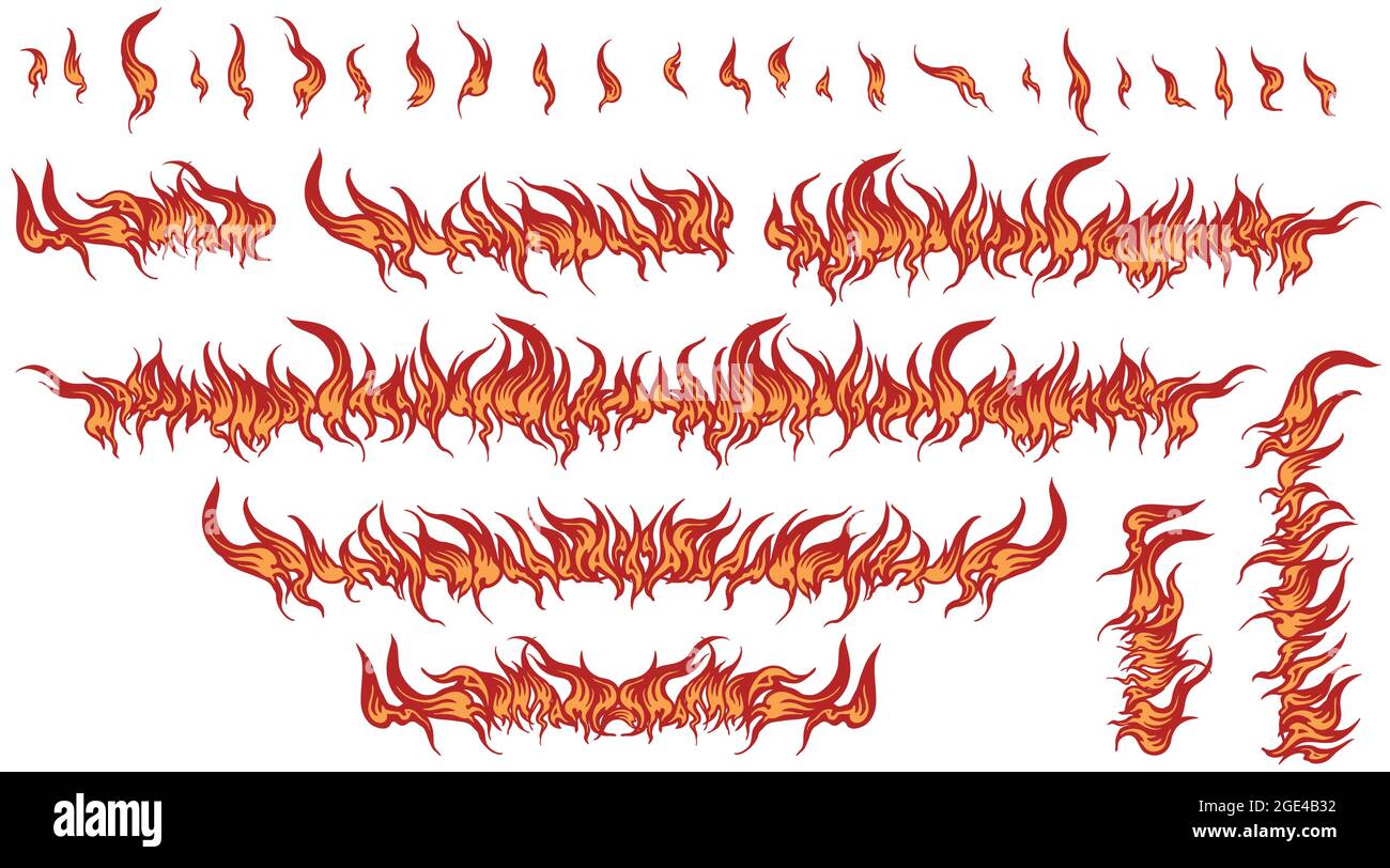 Fiery elements. Design set. Editable hand drawn illustration. Vector ...