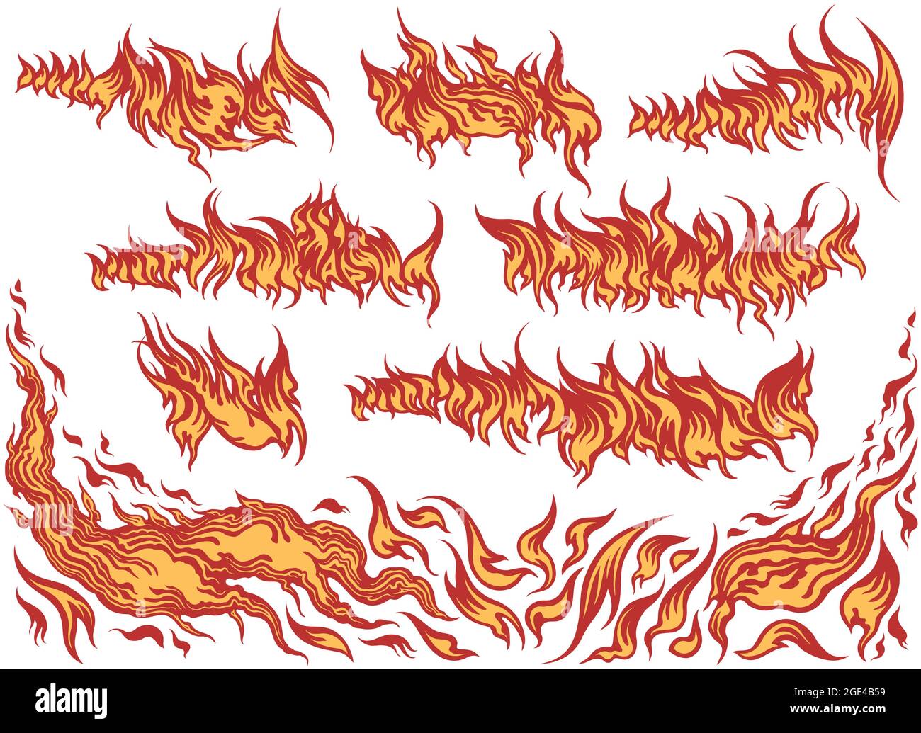 Fiery elements. Design set. Editable hand drawn illustration. Vector ...