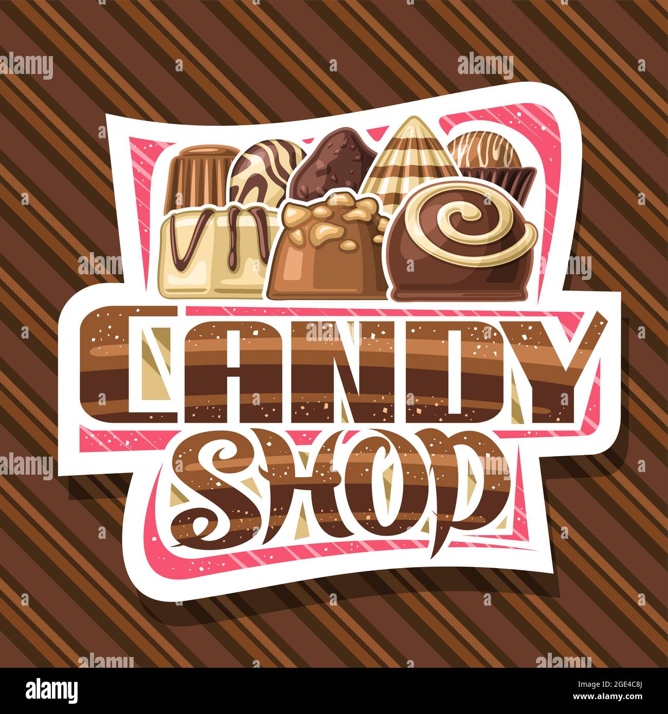 Vector logo for Candy Shop, cut paper signboard with illustration of ...