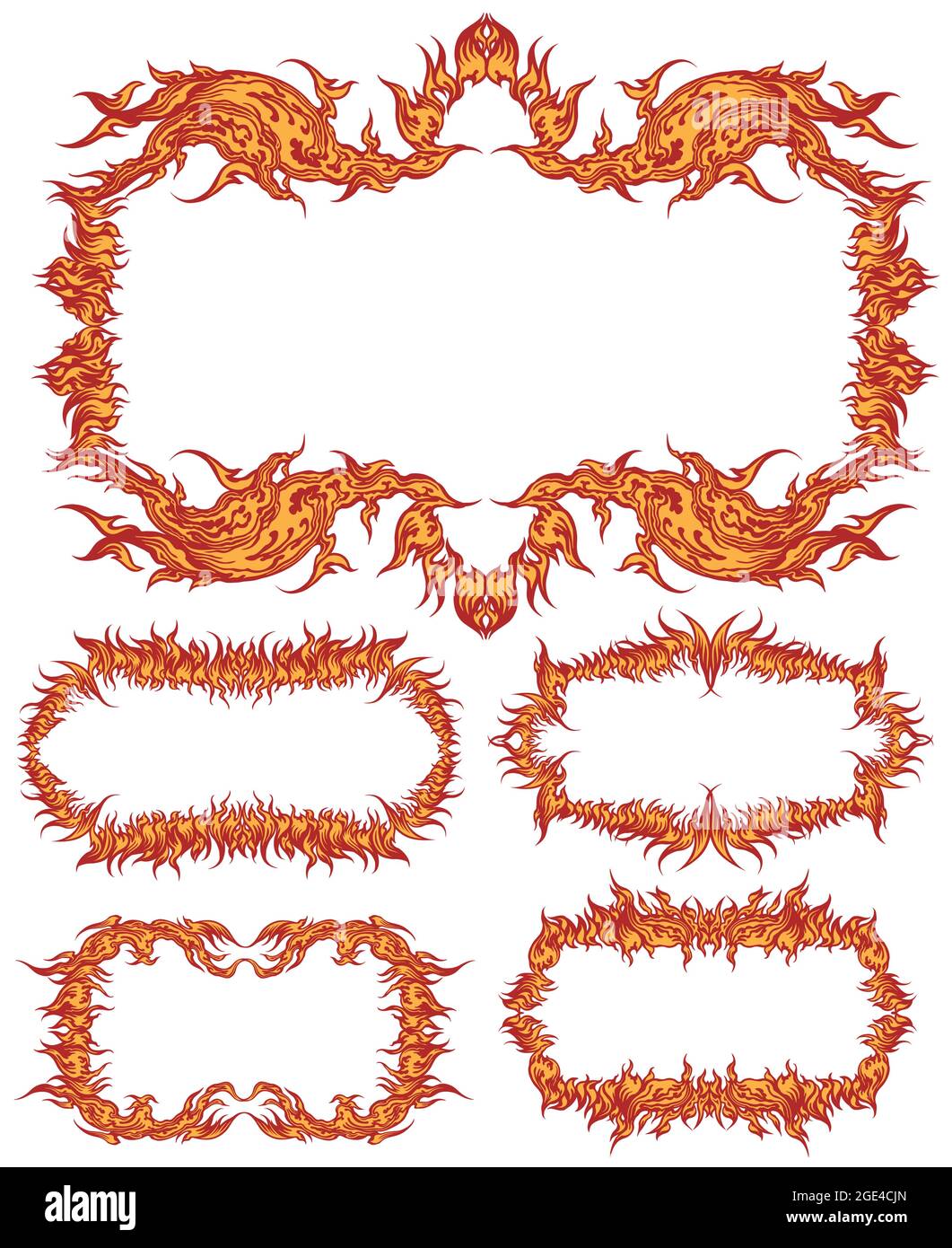 Fiery frames. Design set. Editable hand drawn illustration. Vector ...