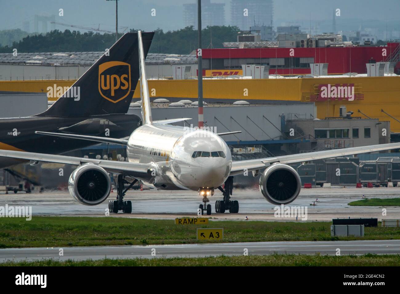 Aerologic Boeing 777 cargo aircraft, on the taxiway, Cologne-Bonn ...