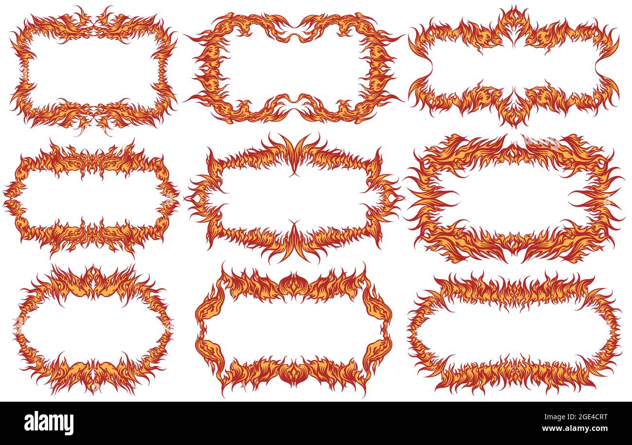 Fiery frames. Design set. Editable hand drawn illustration. Vector ...