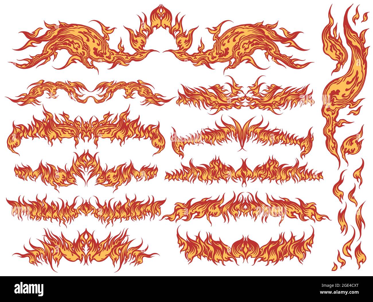 Fiery elements. Design set. Editable hand drawn illustration. Vector ...