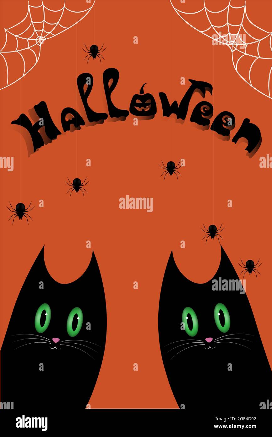 Halloween banner with cats and spiders. Vector illustration Stock ...