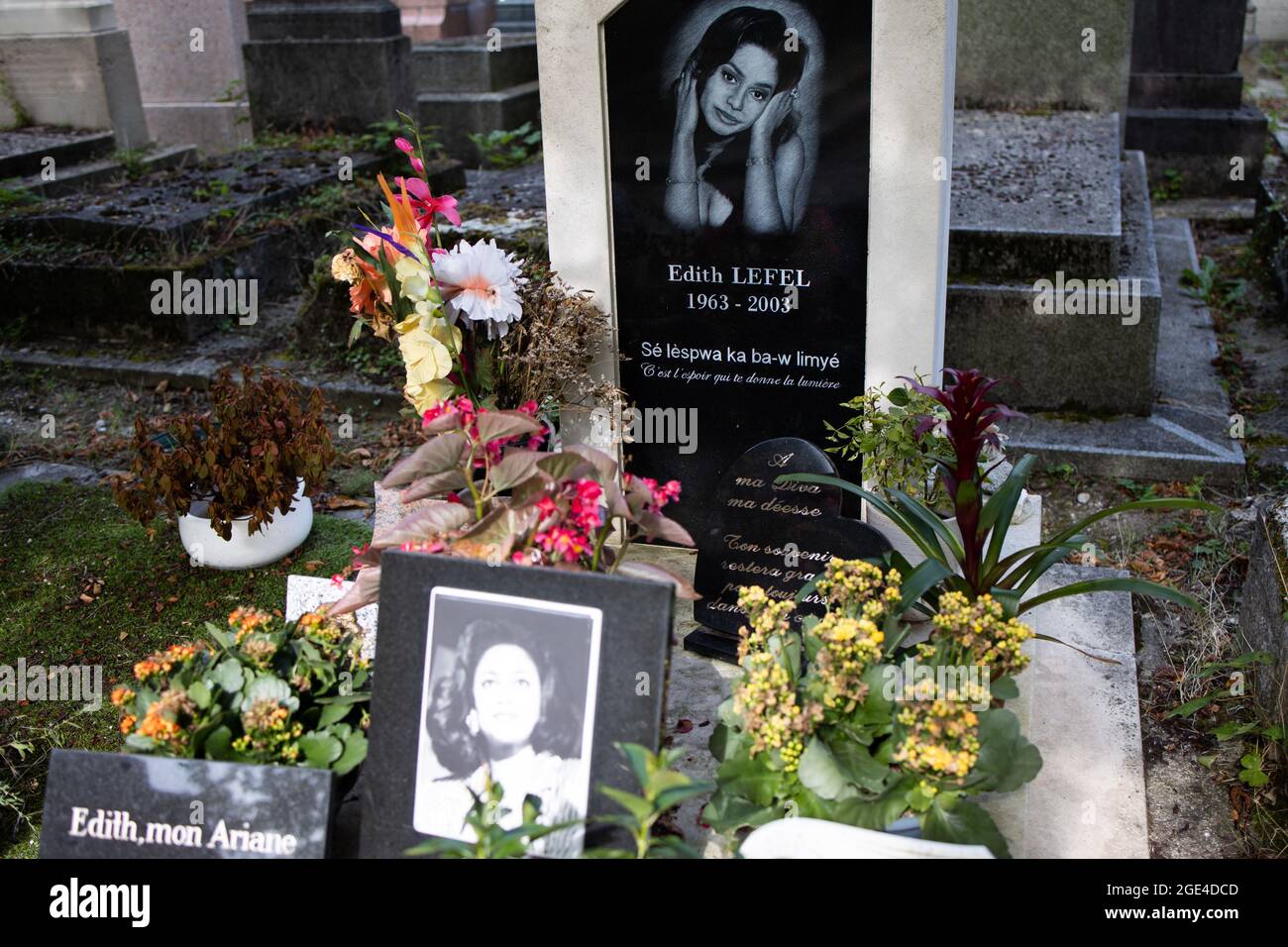 Grave of Edith Lefel at the Pere Lachaise cemetery in Paris, on August ...