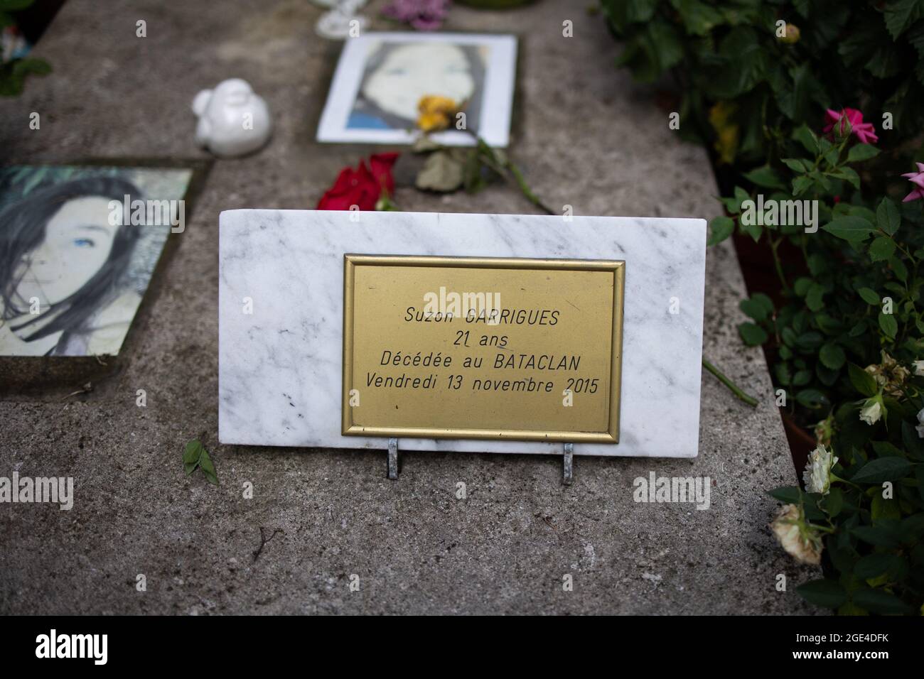 Grave of a victim of the Bataclan attack Suzon Garrigues at the Pere ...