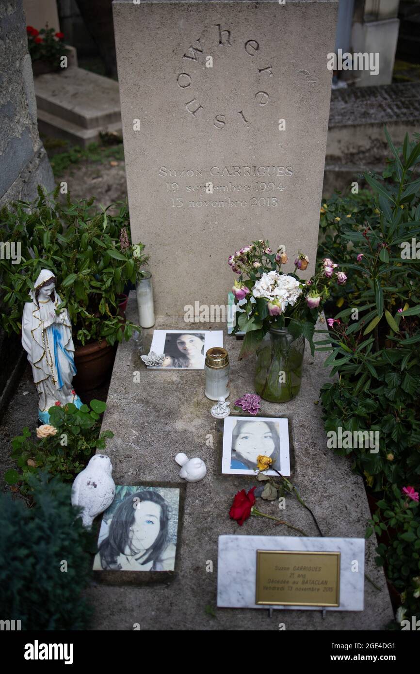 Grave of a victim of the Bataclan attack Suzon Garrigues at the Pere ...