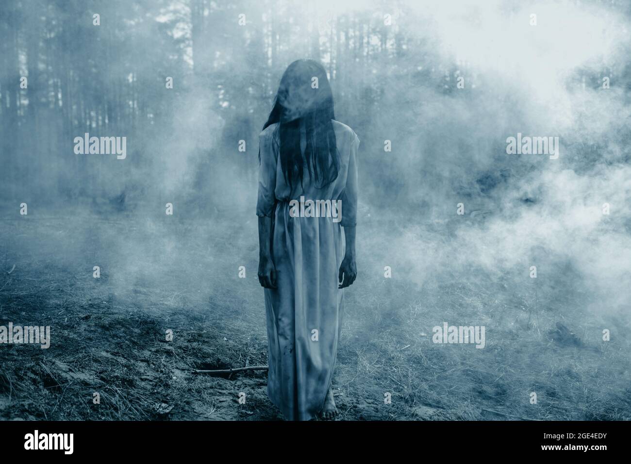 Girl with long black hair in image of scary ghost zombie walks among ...
