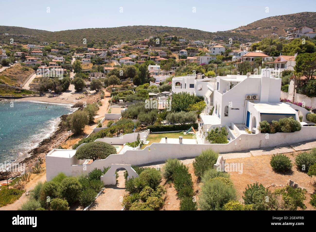 structures and sea view on Daskalio gulf in Keratea in Athens in Greece ...