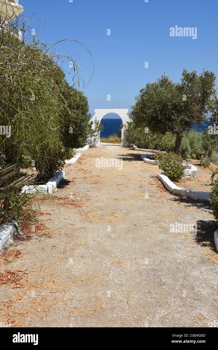 structures and sea view on Daskalio gulf in Keratea in Athens in Greece ...