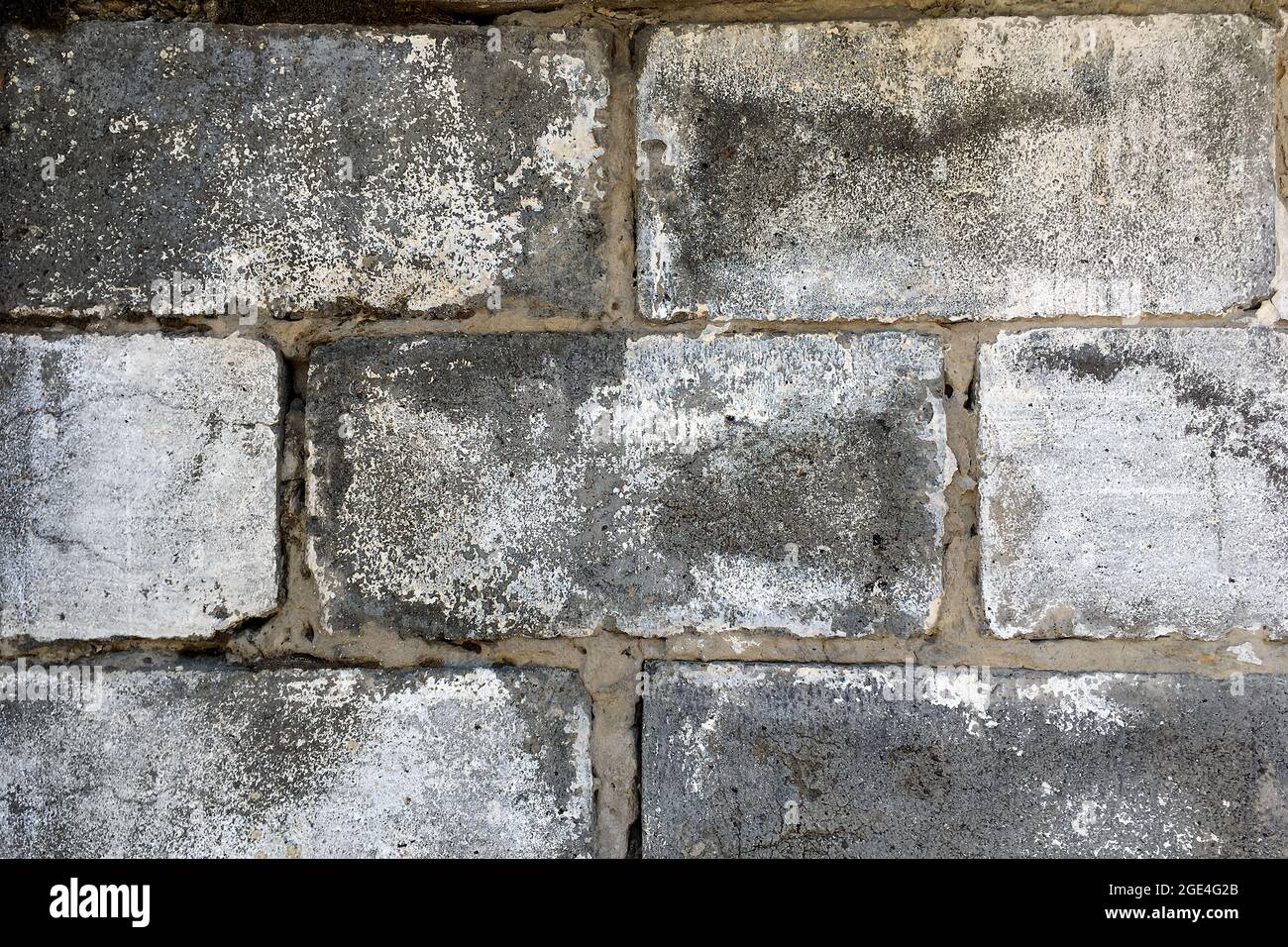 Old vintage retro style grey brick wall at street, decrepit with time ...