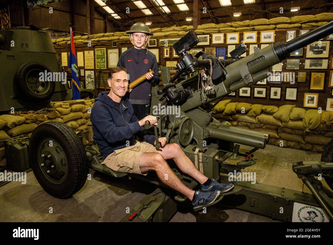 Andrew Murphy with his son Connor next to a 1938 40mm Bofors Anti ...