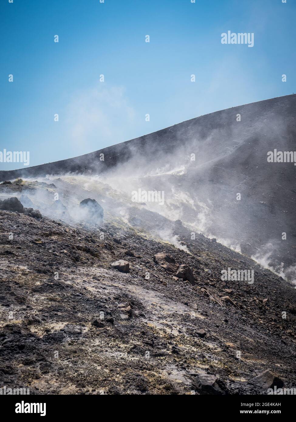 Volcanic landscape with rocky hills on Vulcano island, Italy Stock ...