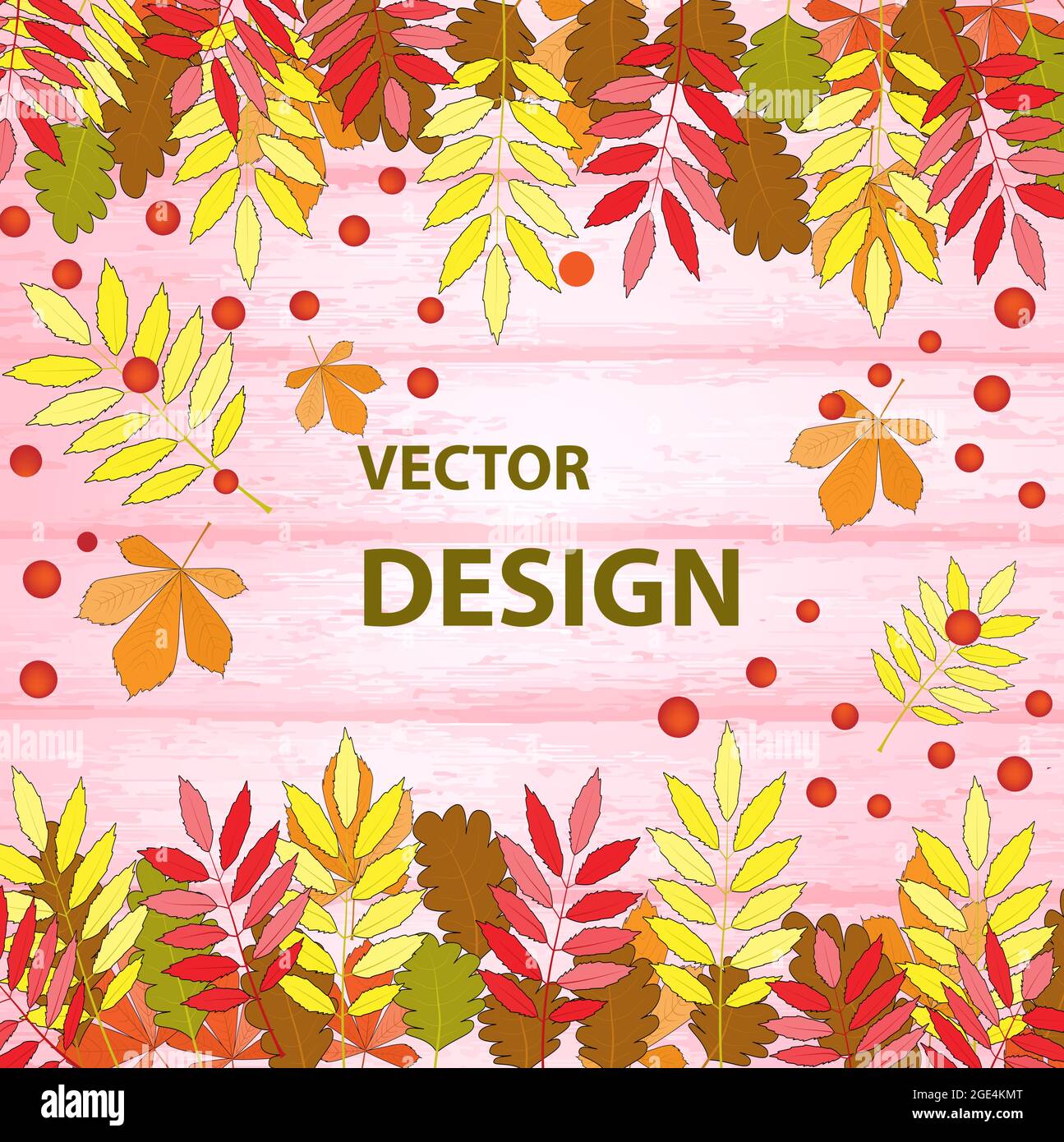 Vector background image consisting of boards and autumn leaves ...