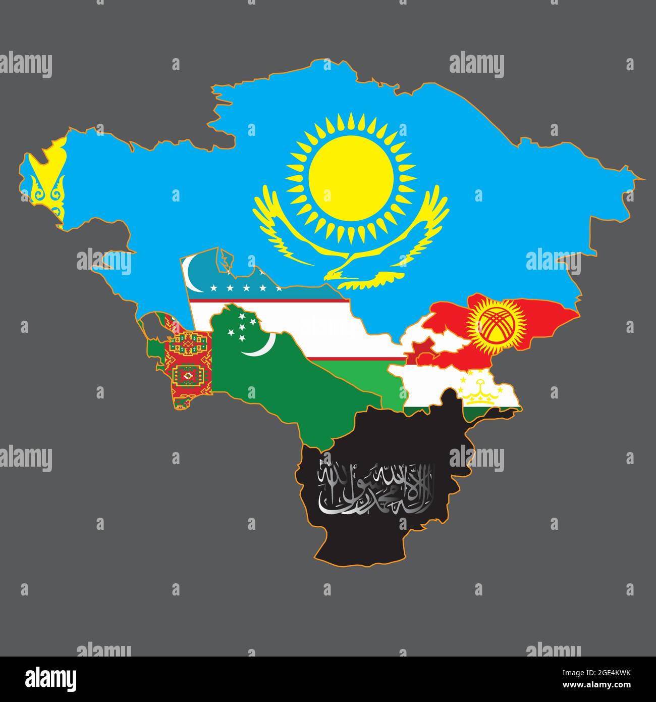 Map of Central Asia with Afghanistan captured by the Taliban. Instead ...