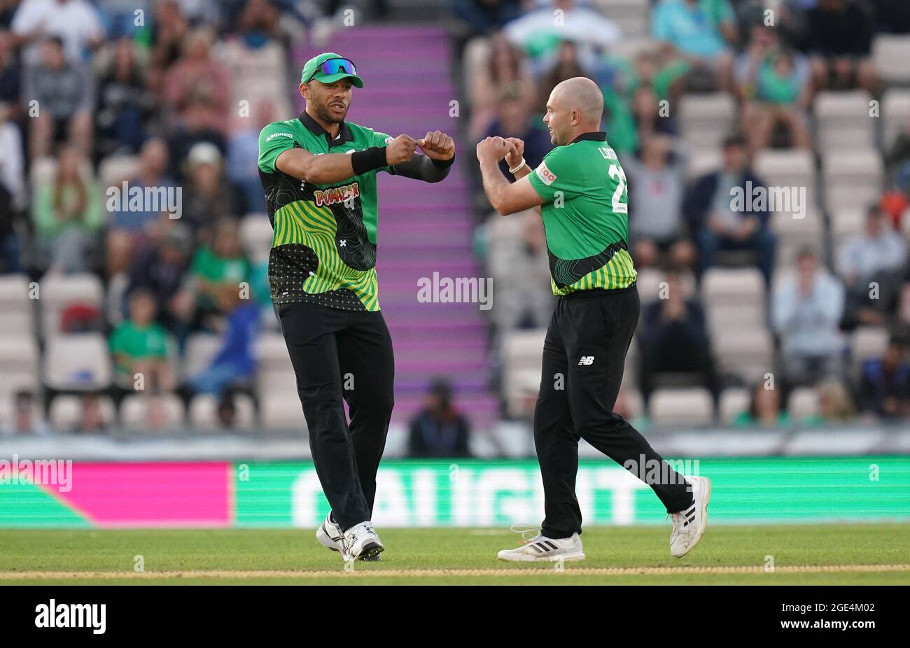 Southern Brave's Jake Lintott (right) celebrates with after taking the ...