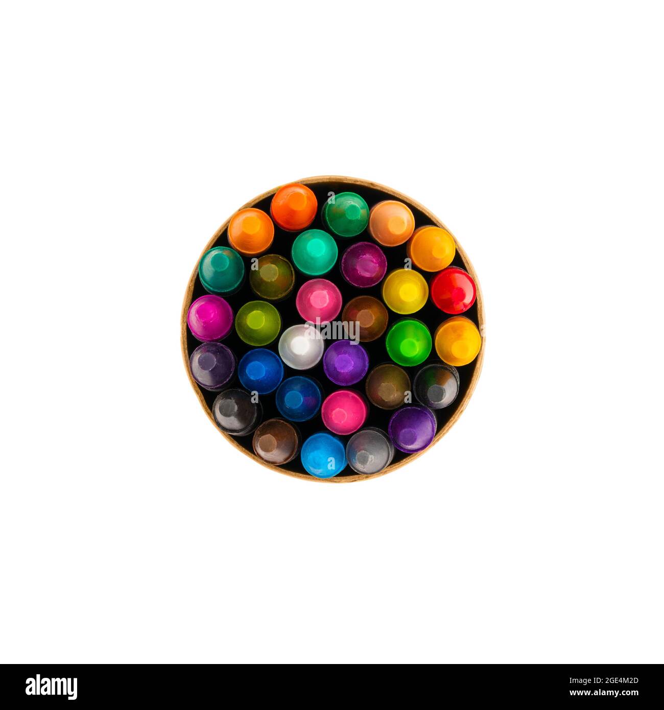 Colored waxy pencils in eco cardboard box isolated on white background ...