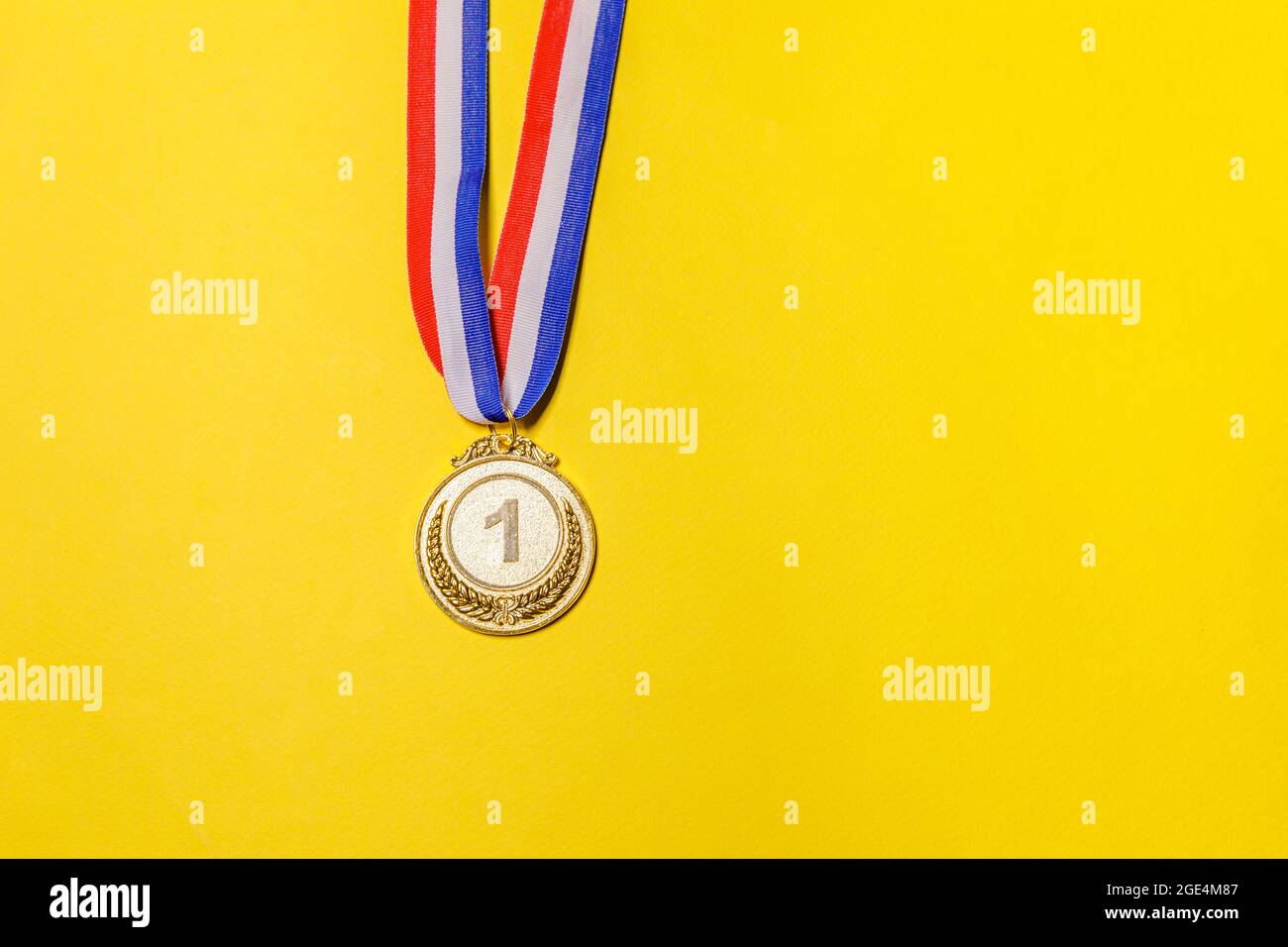 Simply flat lay design winner or champion gold trophy medal isolated on ...
