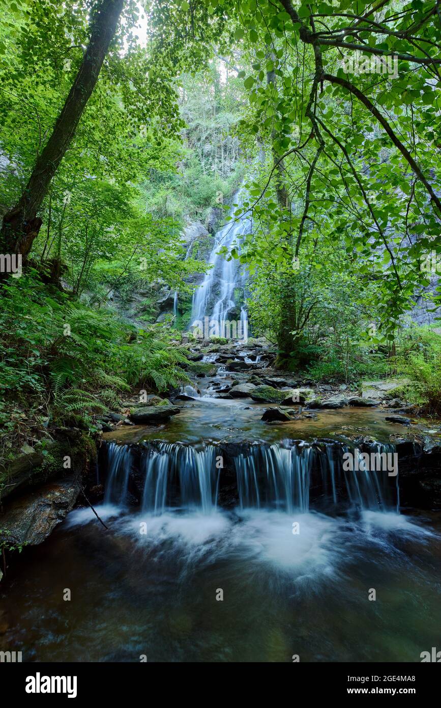 Large waterfall formed in the area of Galicia known as Las Hortas ...