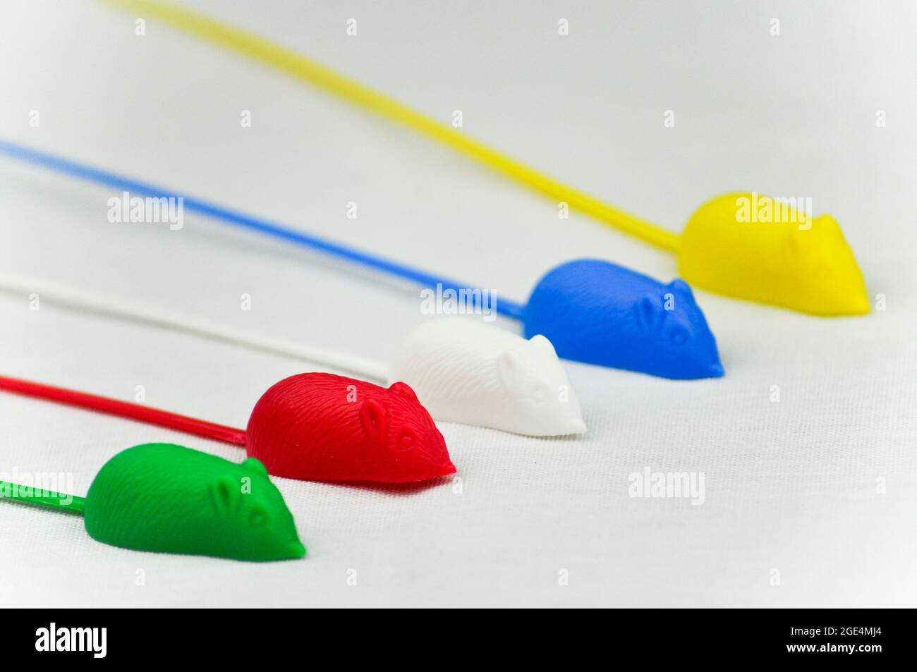 5 plastic mice with very long tails from the retro game, "Mousie Mousie ...