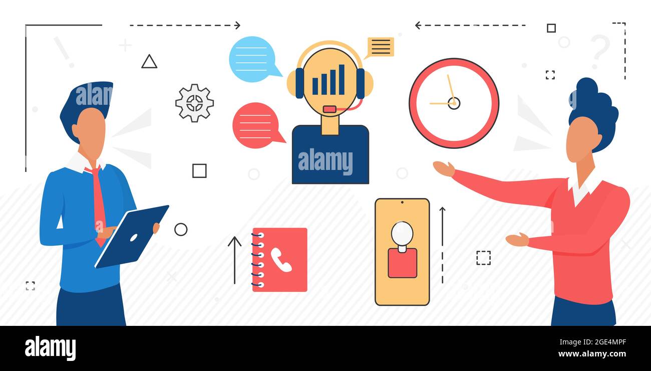 Contact us, people talk with operator of helpdesk support call service ...