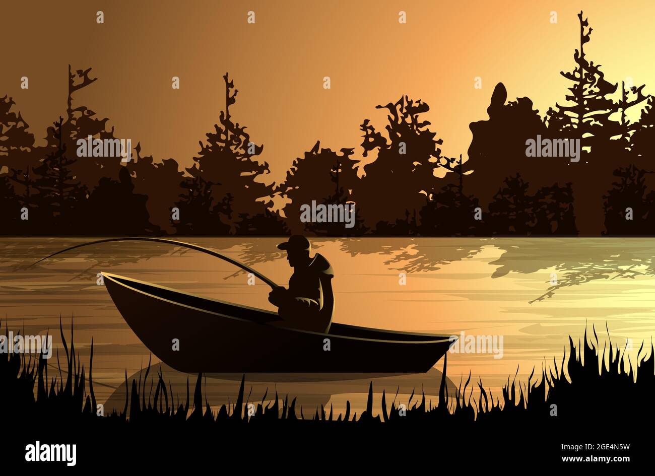 Sunrise on fishing boat Stock Vector Images - Alamy