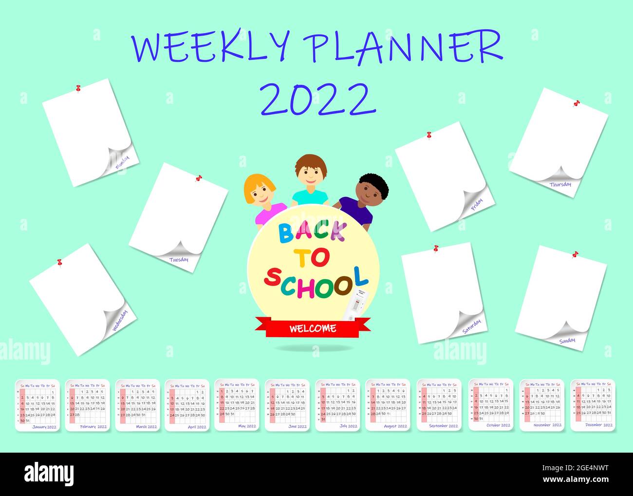 Back to school weekly planner with blank stickers and round with ...