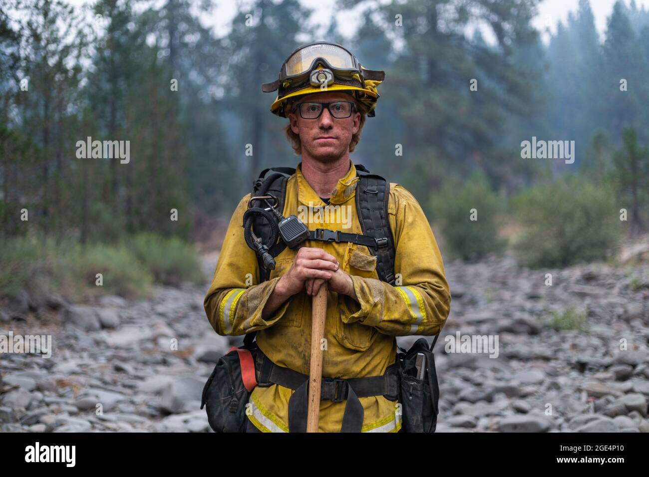 Firefighter Lucas Kwoka, 32, poses for a portrait while battling the ...