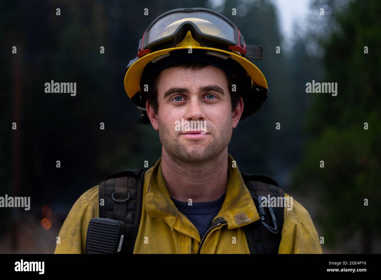 Firefighter Brett Hawkins, 31, poses for a portrait while battling the ...