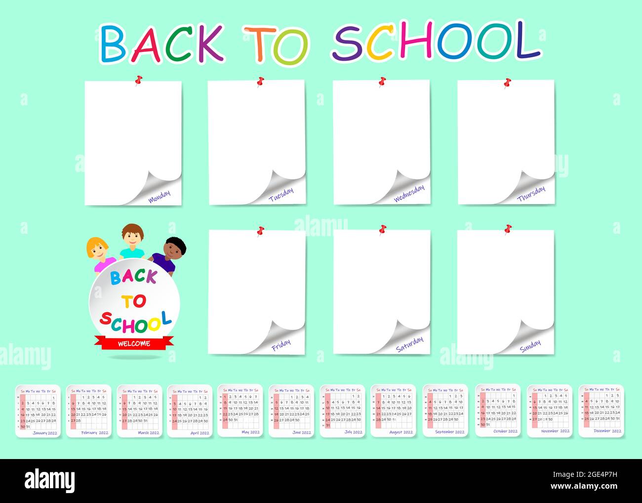 Back to school calendar with blank stickers as weekly planner Stock ...