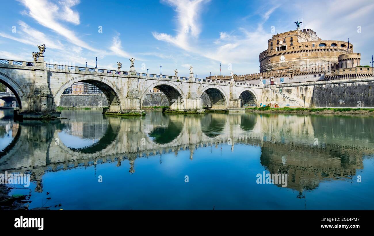 Rome, Italy - April 2017: Ponte Sant'Angelo bridge and Castel Sant ...