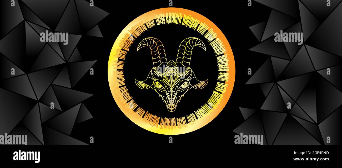 Big horned beast. Goat. Geometric interpretation. Background image of a ...