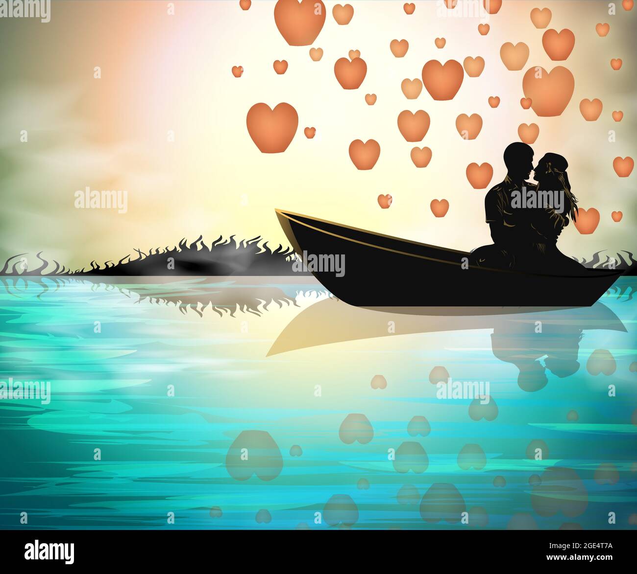 Vector image of a couple in love floating on a boat Stock Vector Image ...