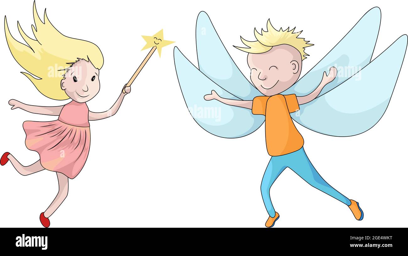 Vector image of a boy with wings and a girl who can fly with a magic ...