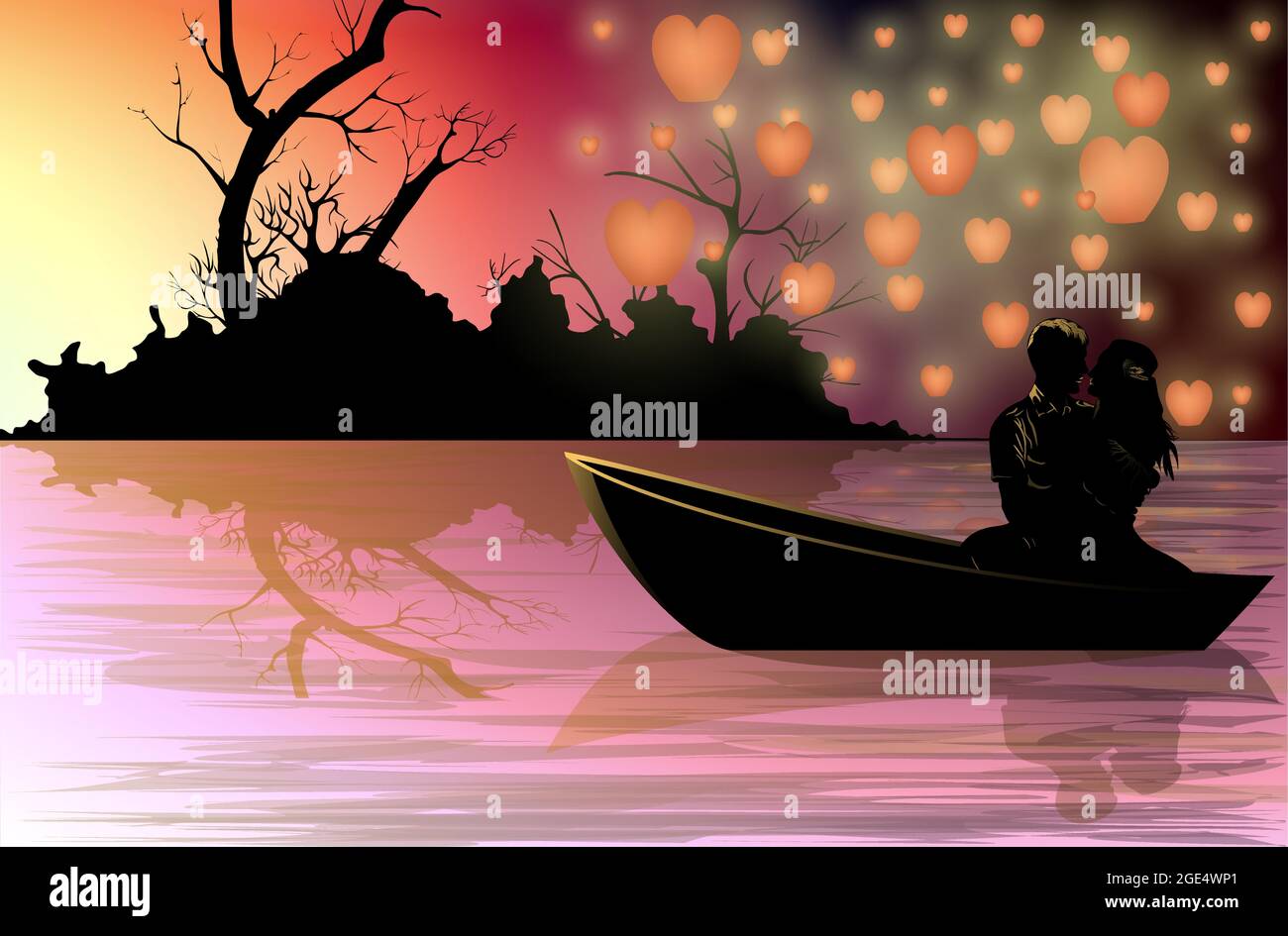 Vector image of a couple in love floating on a boat Stock Vector Image ...