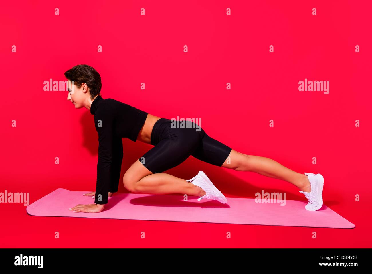 Profile side view portrait of attractive endurant strong girl doing ...