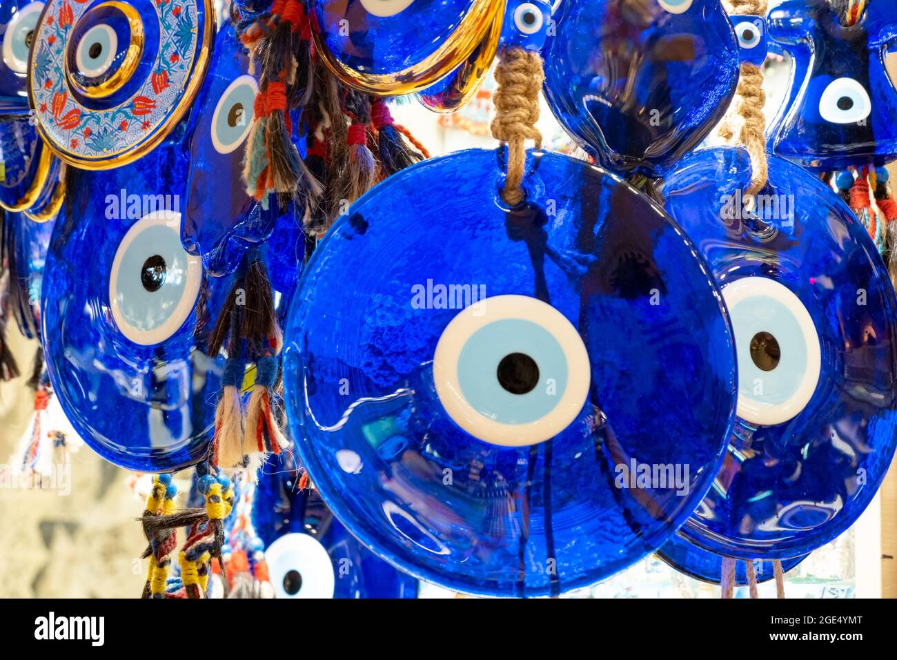 Evil eye beads closeup. Nazar beads. Turkish tourist souvenir, Istanbul ...