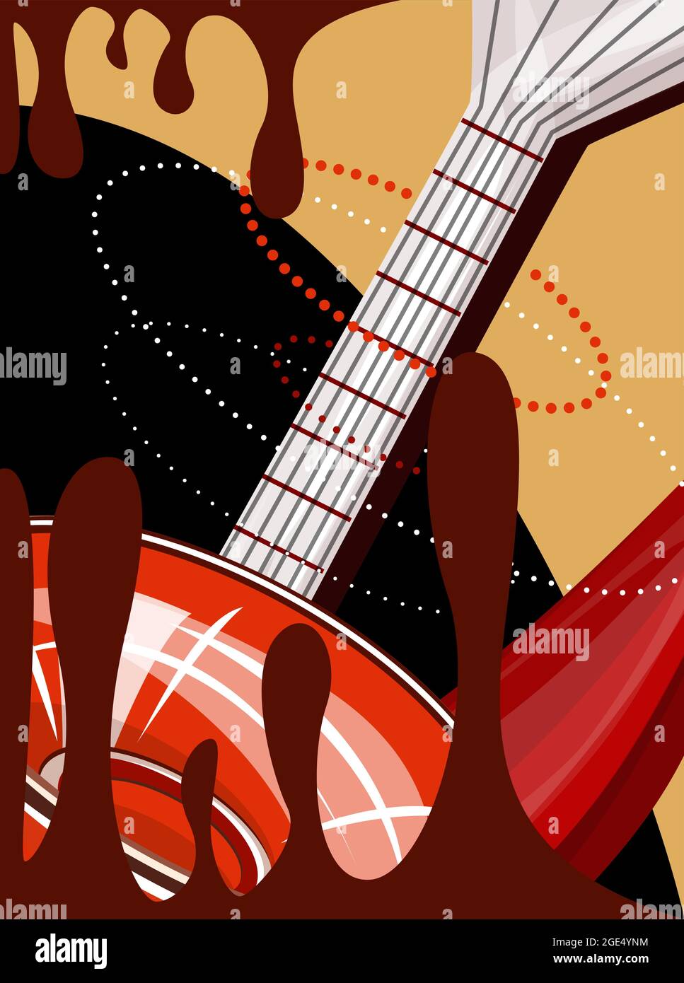 Vector image in boho style in bright colors. The main element is guitar ...