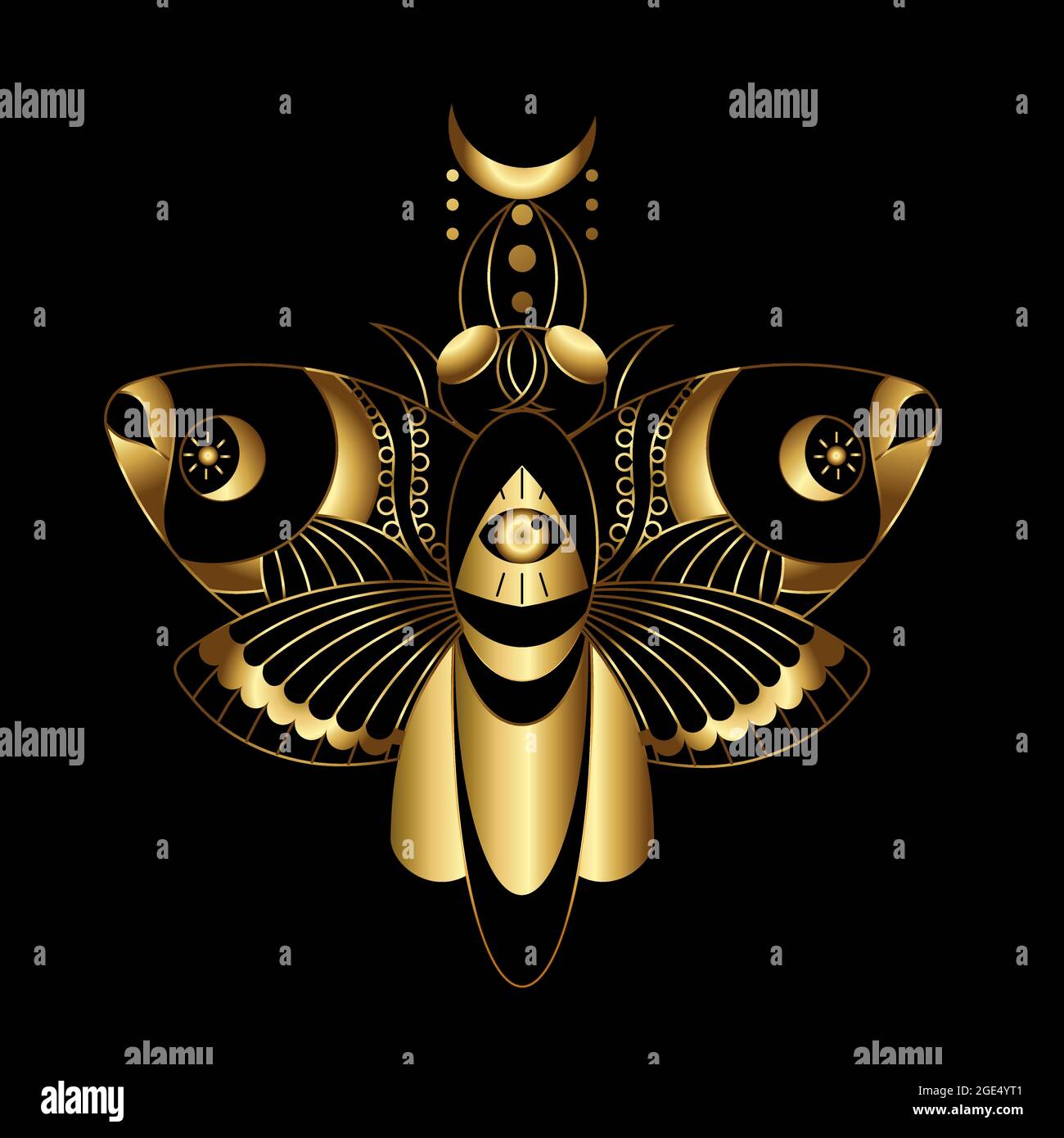 Vector image of a bohemian moth in gold outlines with elements of ...
