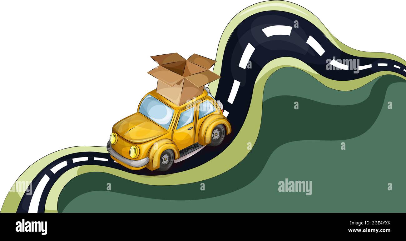 Vector image of a car in transit with an open box on the roof and a ...